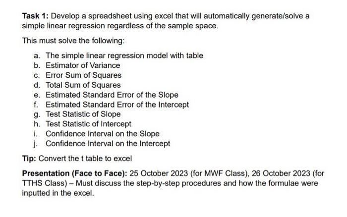 Solved Task 1: Develop a spreadsheet using excel that will | Chegg.com