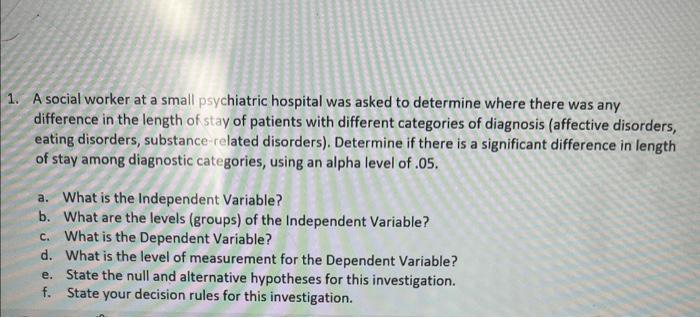 Solved 1. A social worker at a small psychiatric hospital | Chegg.com