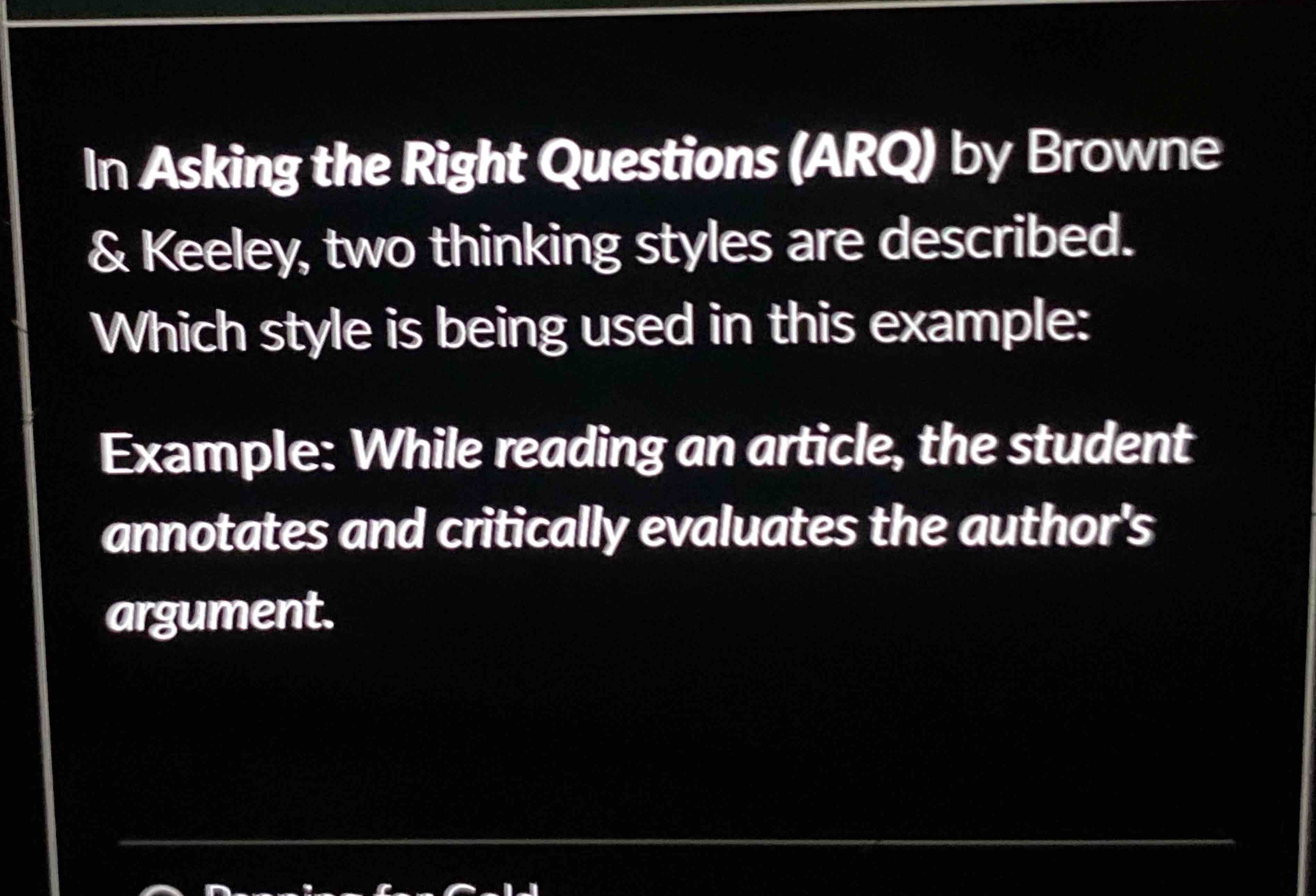 Solved In Asking the Right Questions (ARQ) ﻿by Browne& | Chegg.com