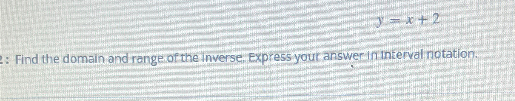 Solved y=x+2Find the domain and range of the inverse. | Chegg.com