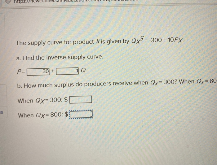 Solved POUCO The supply curve for product X is given by QXS | Chegg.com