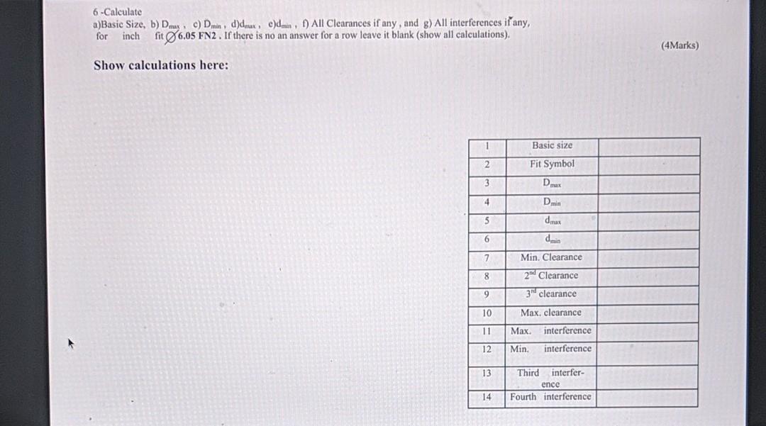 Solved 6 -Calculate a)Basic Size, b) Dmyc) Dmin. d)dmax | Chegg.com