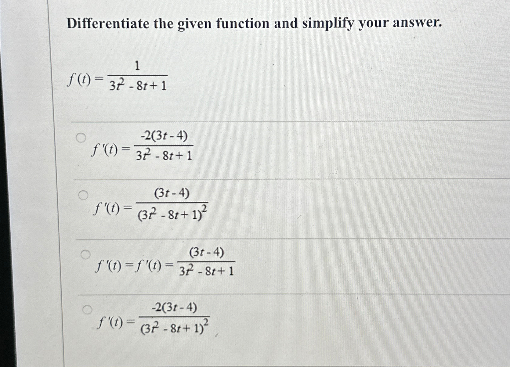 Solved Differentiate the given function and simplify your | Chegg.com