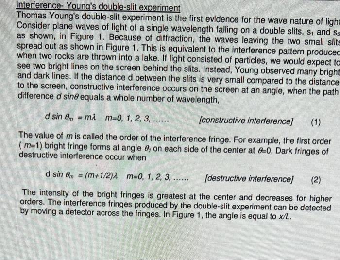 Solved Interference - Young's double-slit experiment Thomas | Chegg.com