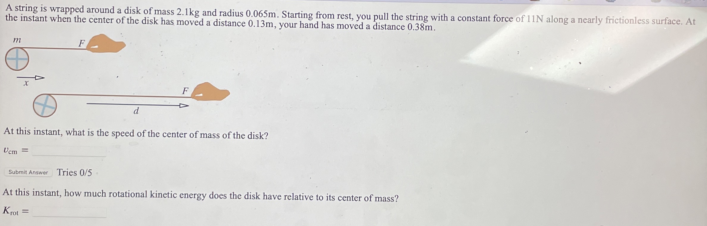 Solved A string is wrapped around a disk of mass 2.1 ﻿kg and | Chegg.com