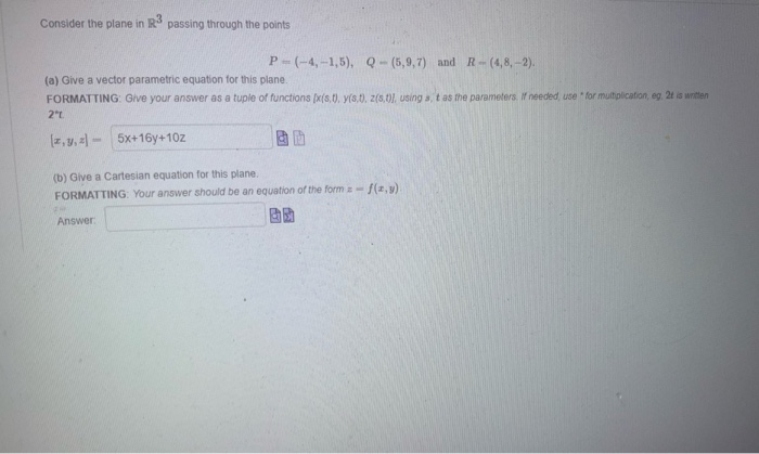 Solved Consider the plane in R3 passing through the points | Chegg.com