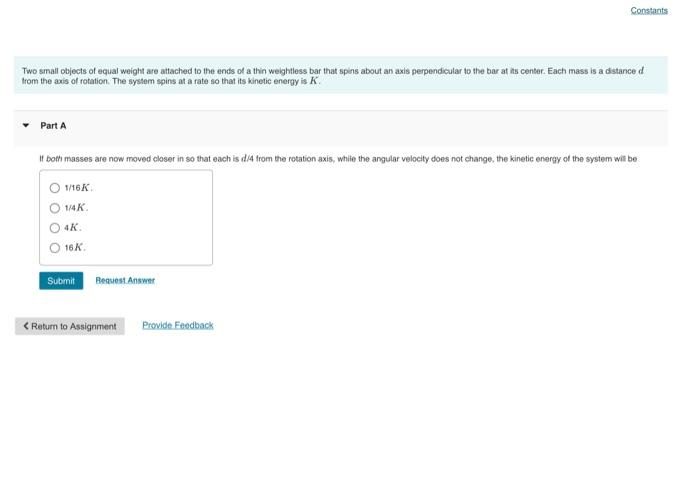 Solved Two small objects of equal weight are attached to the | Chegg.com