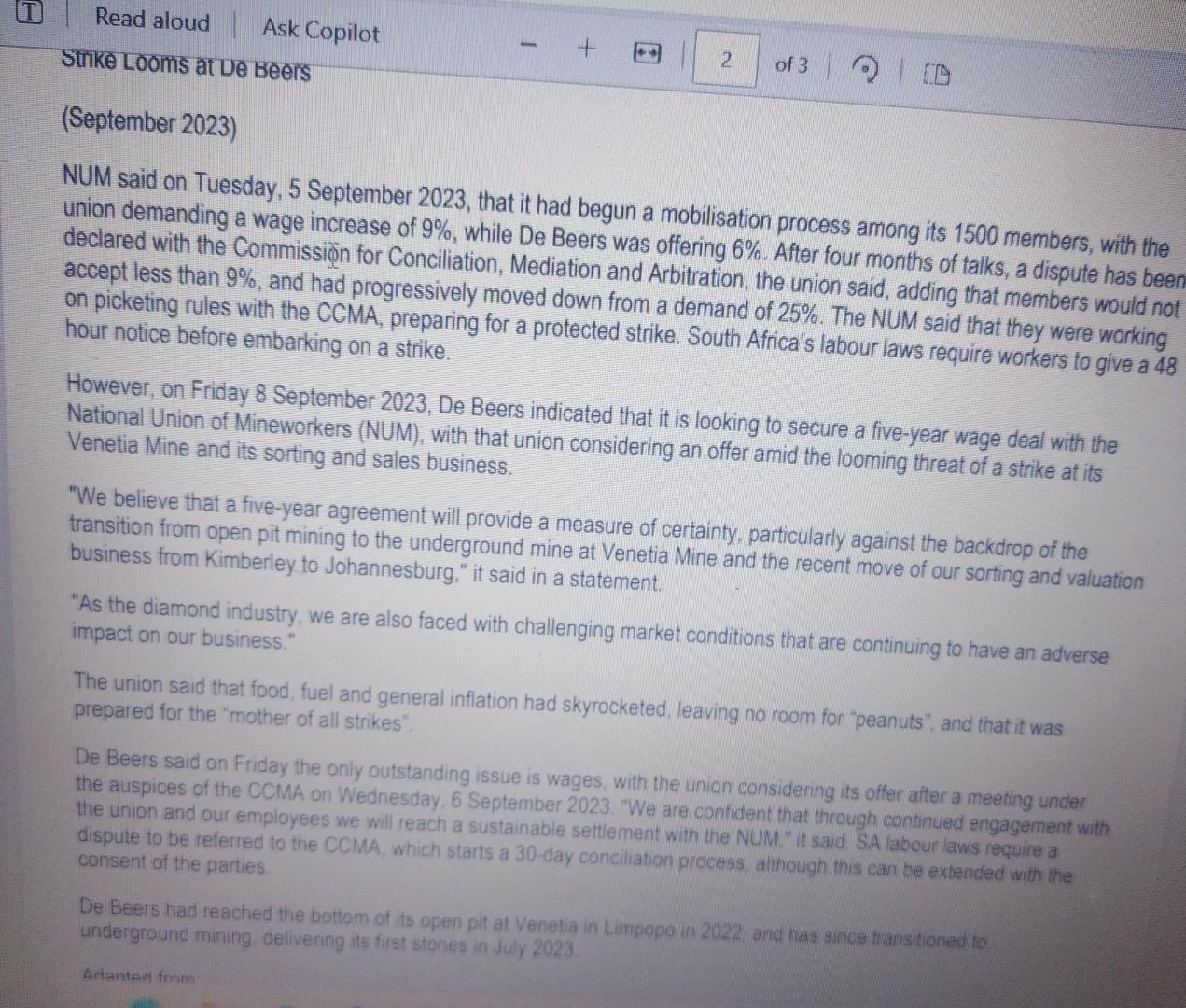 The NUM Said ThaT They Were Working ON PIcketing | Chegg.com