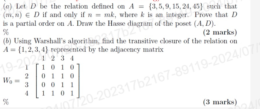 Solved (a) ﻿Let D ﻿be the relation defined on | Chegg.com