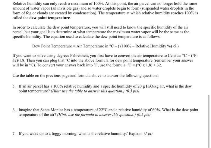 Solved mperatures (∘C) :Relative humidity can only reach a | Chegg.com