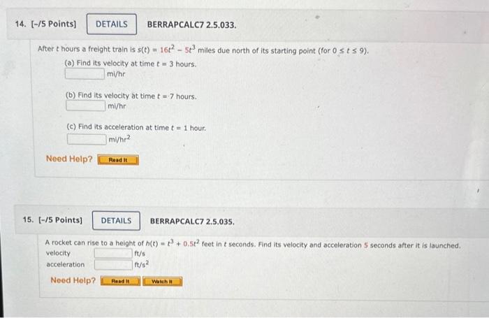 Solved After t hours a freight train is s(t)=16t2−5t3 miles | Chegg.com