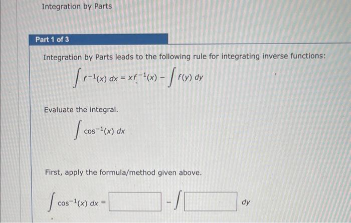 Solved Integration by Parts leads to the following rule for | Chegg.com