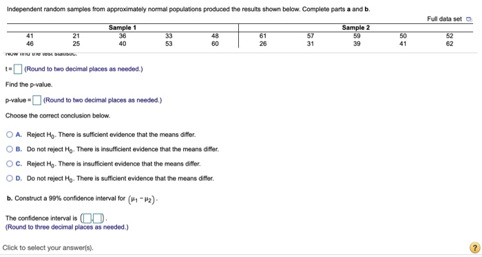 Solved Independent random samples from approximately normal | Chegg.com