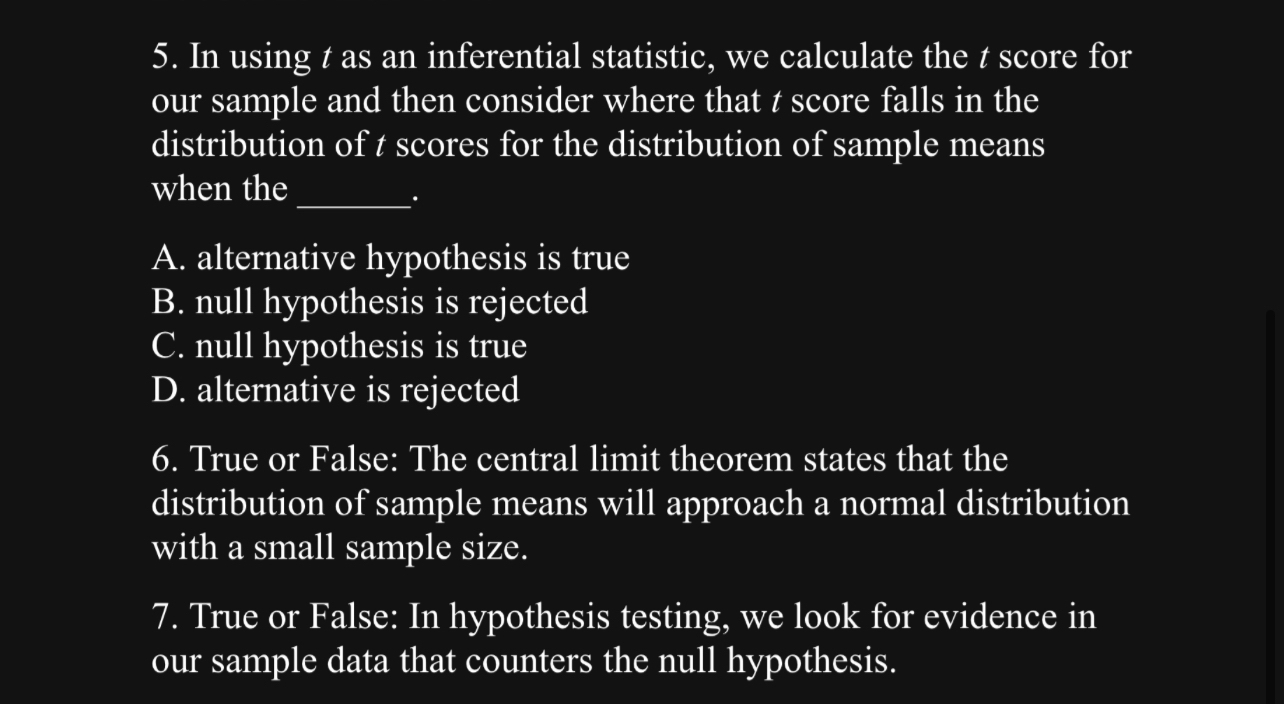 Solved In using t ﻿as an inferential statistic, we calculate | Chegg.com