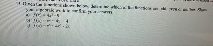 Solved 15. Given the functions shown below, determine which | Chegg.com