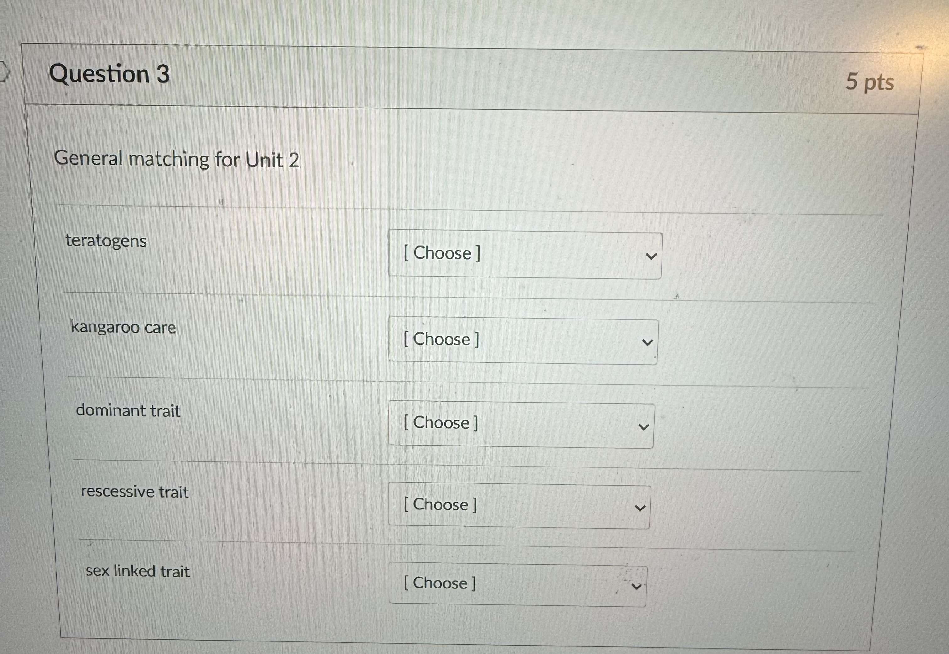 Solved Question 3General matching for Unit | Chegg.com
