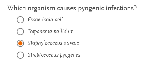 Solved Which organism causes pyogenic infections?Escherichia | Chegg.com