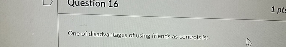 Solved One of disadvantages of using friends as controls is: | Chegg.com