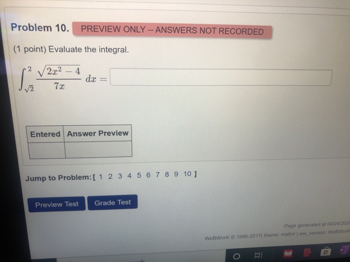 Solved Problem 10. PREVIEW ONLY -- ANSWERS NOT RECORDED (1 | Chegg.com