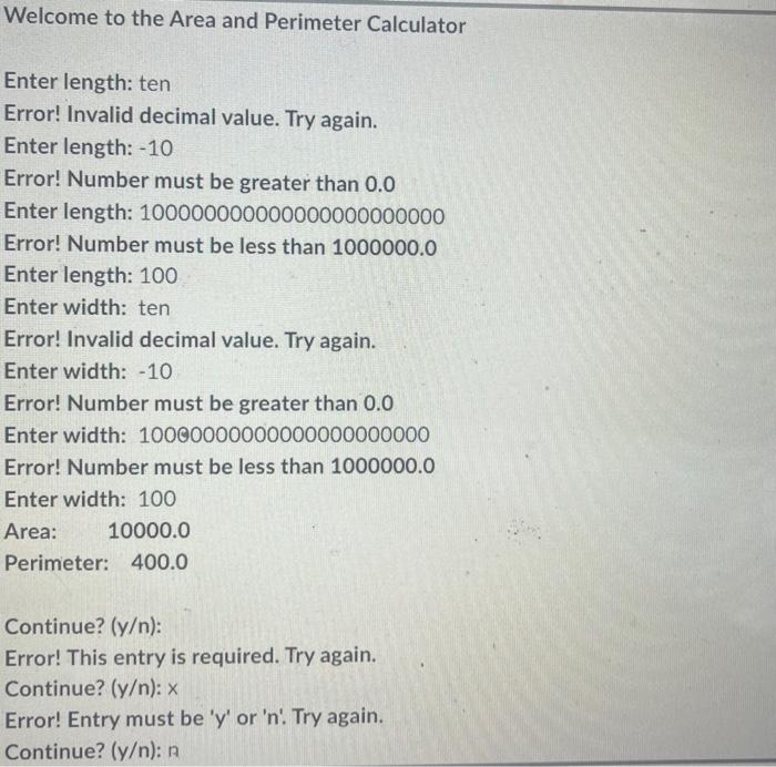 Solved Welcome to the Area and Perimeter Calculator Enter | Chegg.com