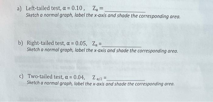 Solved a) Left-tailed test, α=0.10,Zα= Sketch a normal | Chegg.com