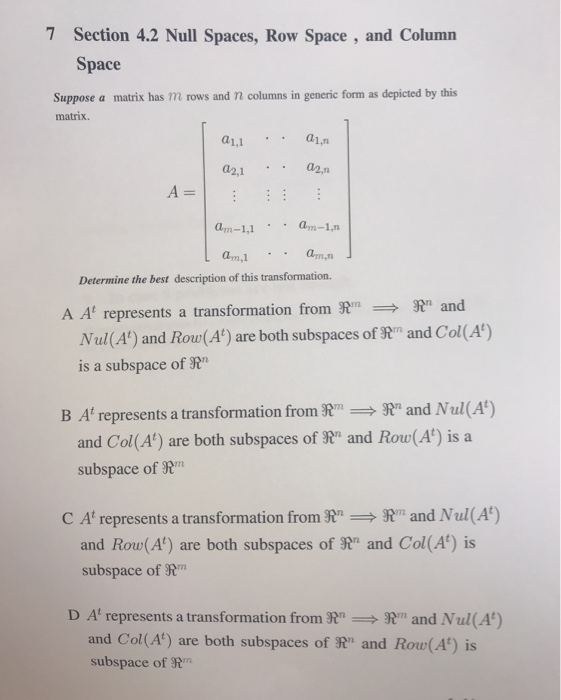 Solved 7 Section 4.2 Null Spaces, Row Space, and Column | Chegg.com