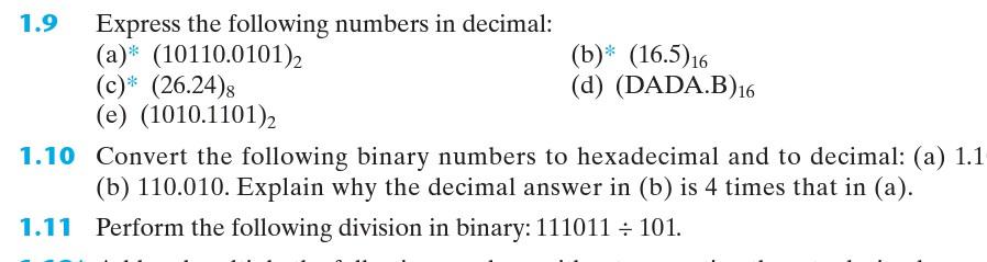 Solved 1.9 Express the following numbers in decimal: (a)* | Chegg.com