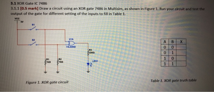 Solved 3.1 XOR Gate IC 7486 3.1.1 [0.5 mark] Draw a circuit | Chegg.com
