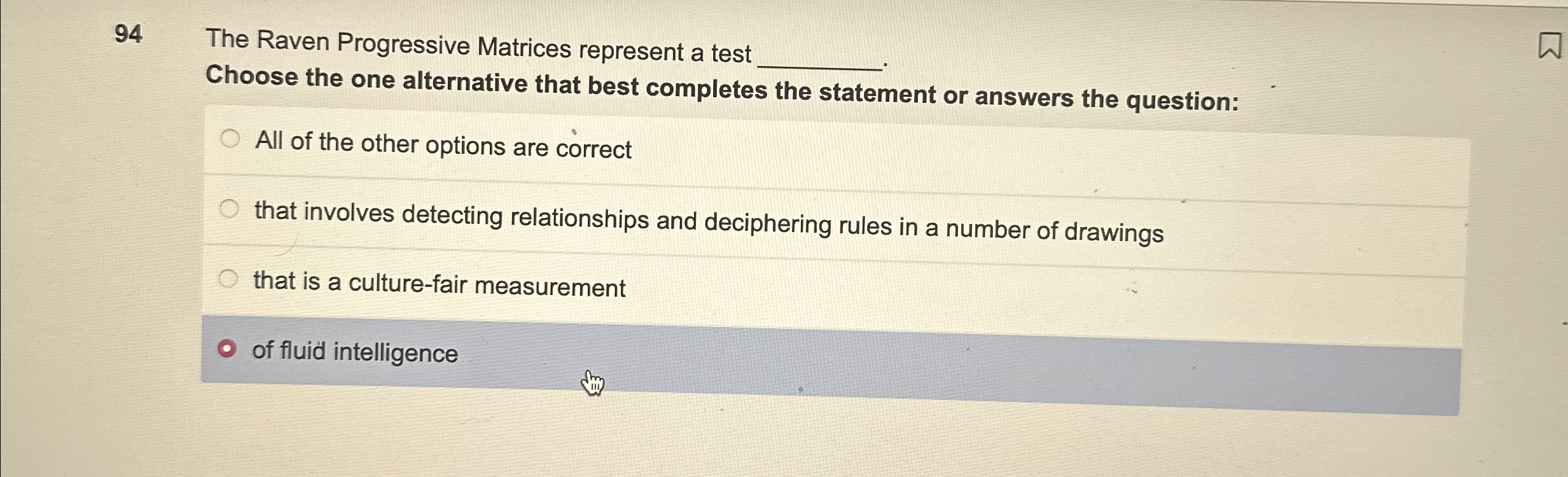 Solved 94 ﻿The Raven Progressive Matrices represent a | Chegg.com