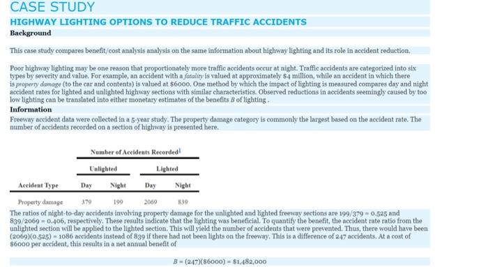 Solved CASE STUDY HIGHWAY LIGHTING OPTIONS TO REDUCE TRAFFIC | Chegg.com