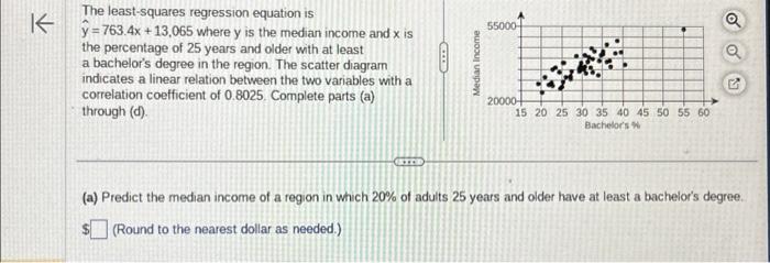 Solved The least-squares regression equation is y=763.4x + | Chegg.com