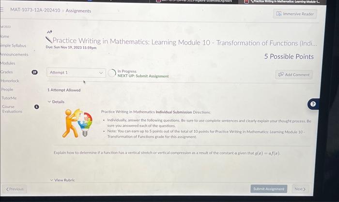 Solved A4 Y Practice Writing in Mathematics: Learning Module | Chegg.com