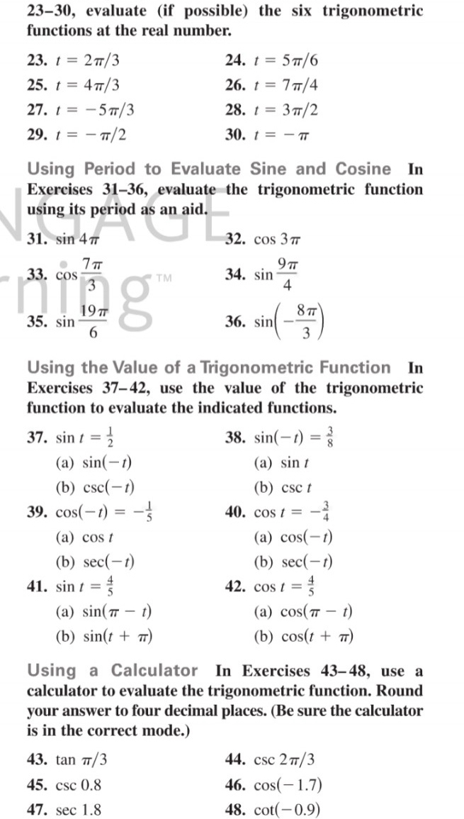 Solved 23-30, ﻿evaluate (if possible) ﻿the six trigonometric | Chegg.com