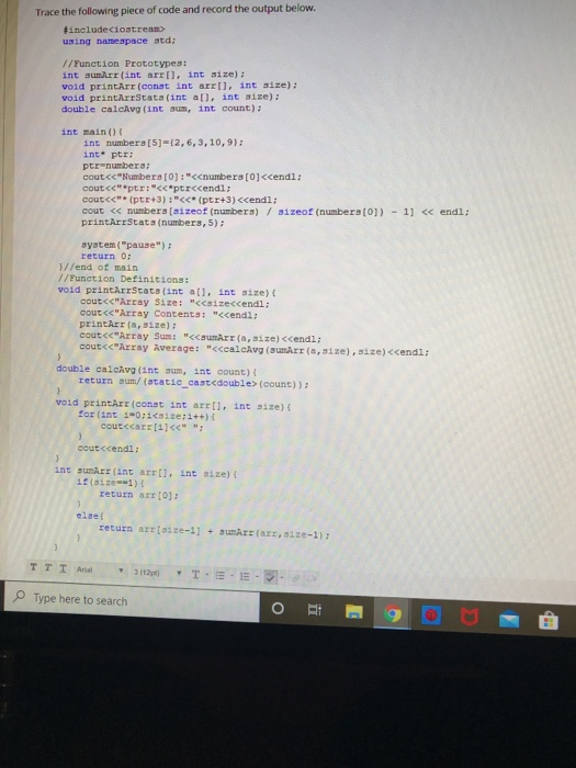 Solved Trace the following piece of code and record the | Chegg.com