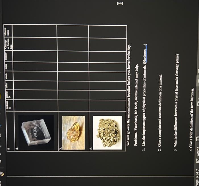 Now identify the 6 mystery minerals from the pictures | Chegg.com