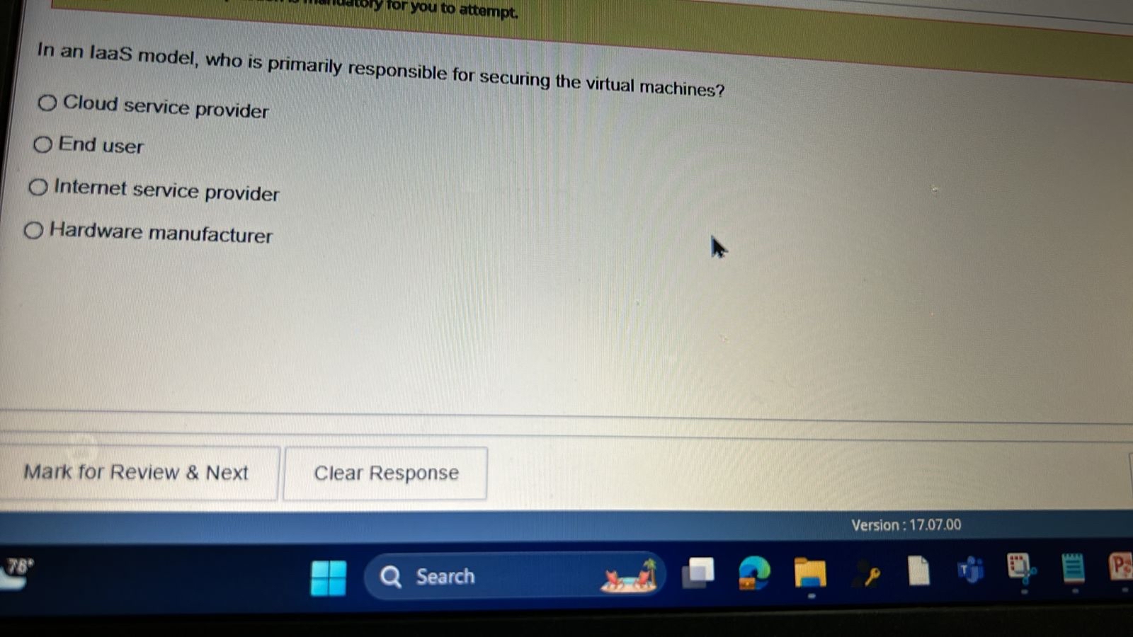 Solved In an laaS model, who is primarily responsible for | Chegg.com
