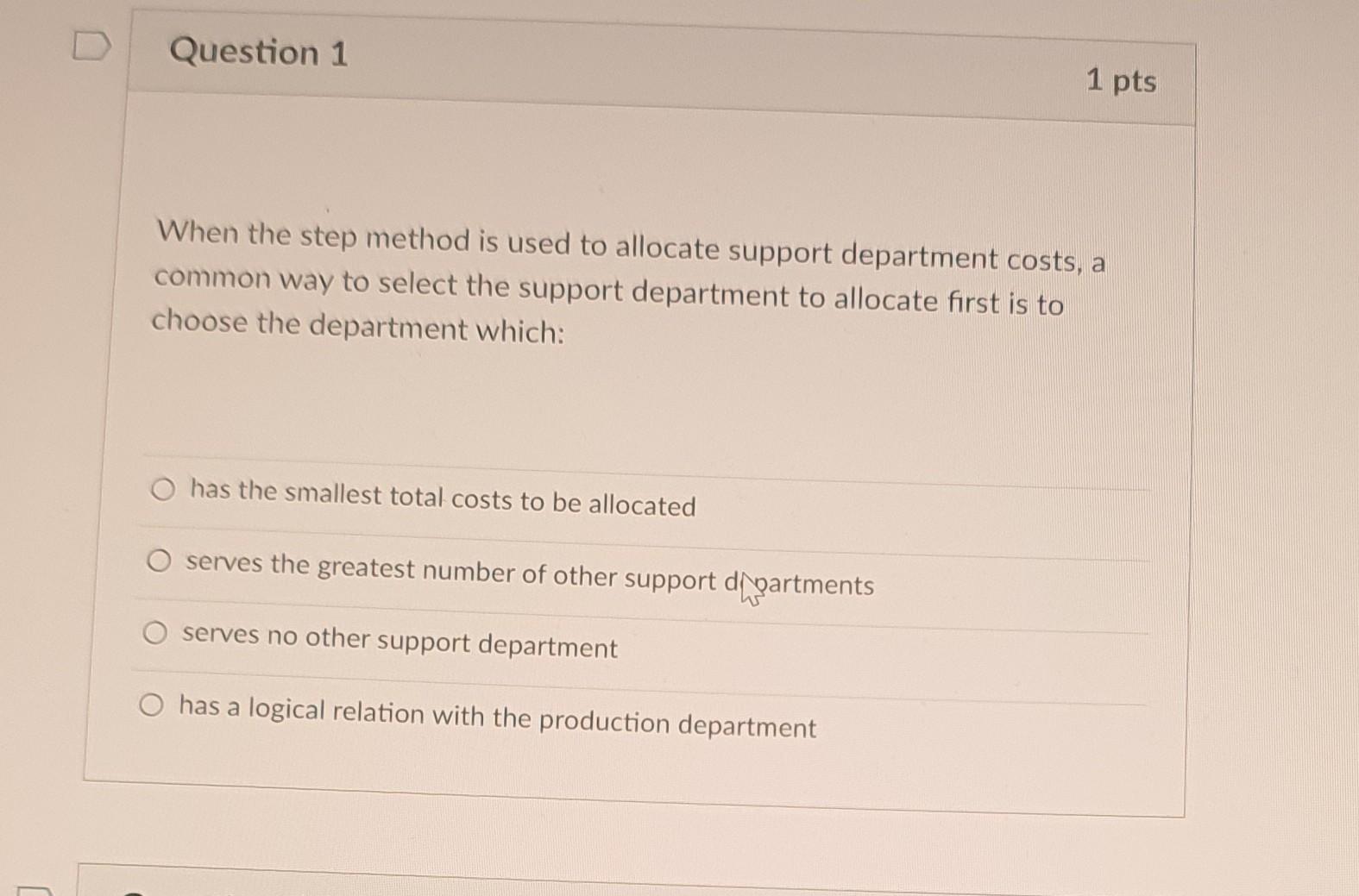 Solved When the step method is used to allocate support | Chegg.com