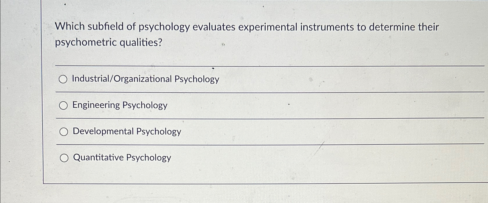 Solved Which subfield of psychology evaluates experimental | Chegg.com