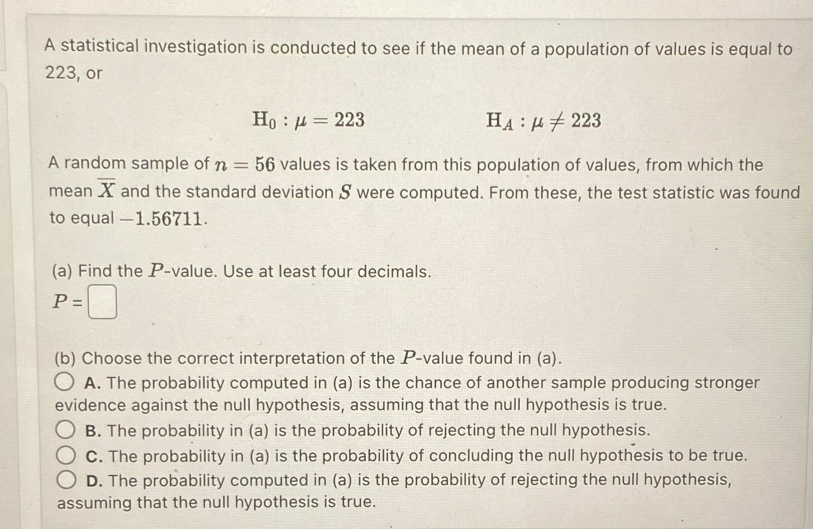 Solved A statistical investigation is conducted to see if | Chegg.com