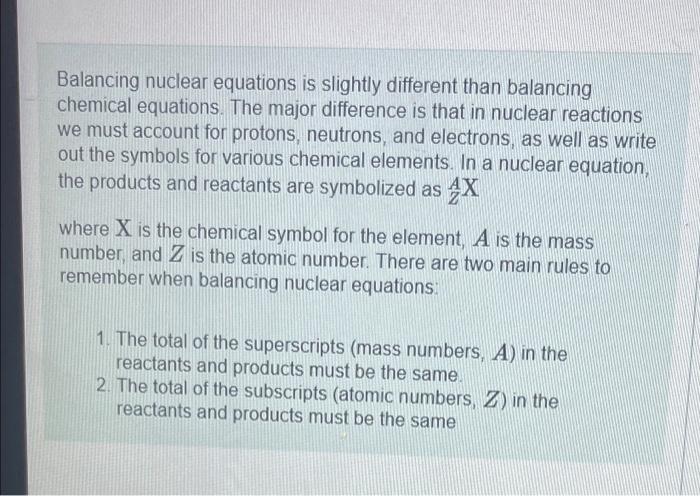 Solved Balancing nuclear equations is slightly different | Chegg.com