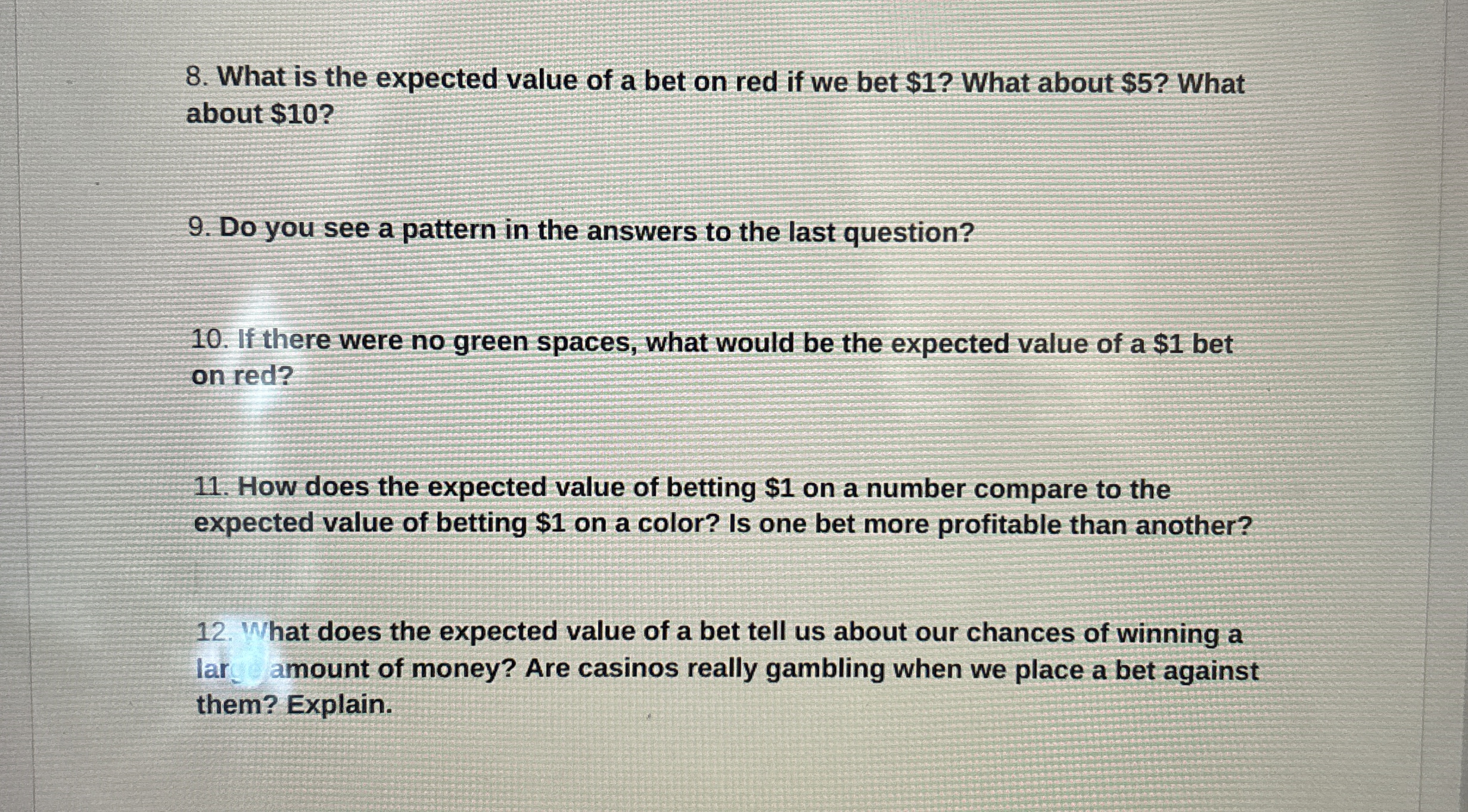 Solved What is the expected value of a bet on red if we bet | Chegg.com