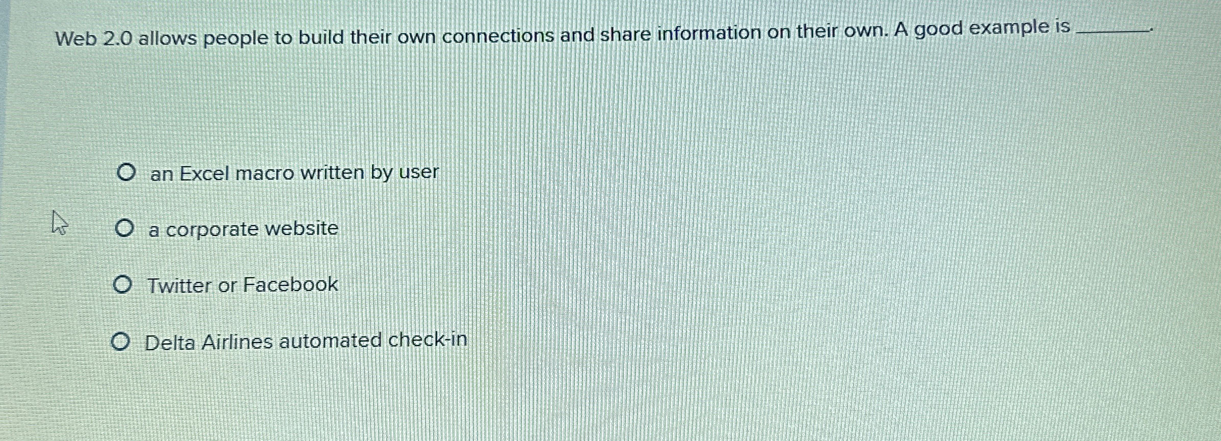 Solved Web 2.0 ﻿allows people to build their own connections | Chegg.com