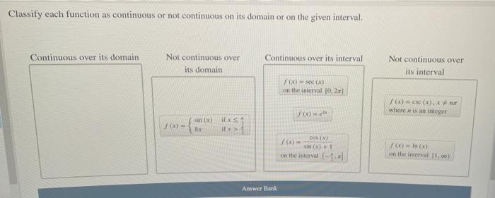 Solved Classify each function as continuous or not | Chegg.com