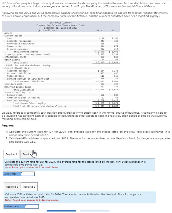 Solved IGF Foods Company is a large, primarily domestic, | Chegg.com