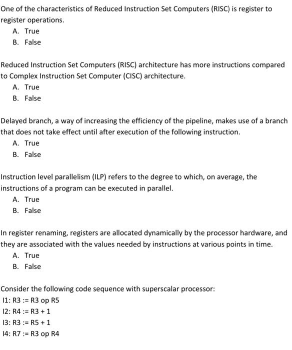 Solved One of the characteristics of Reduced Instruction Set | Chegg.com