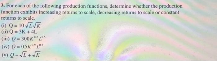 3. For each of the following production functions, | Chegg.com