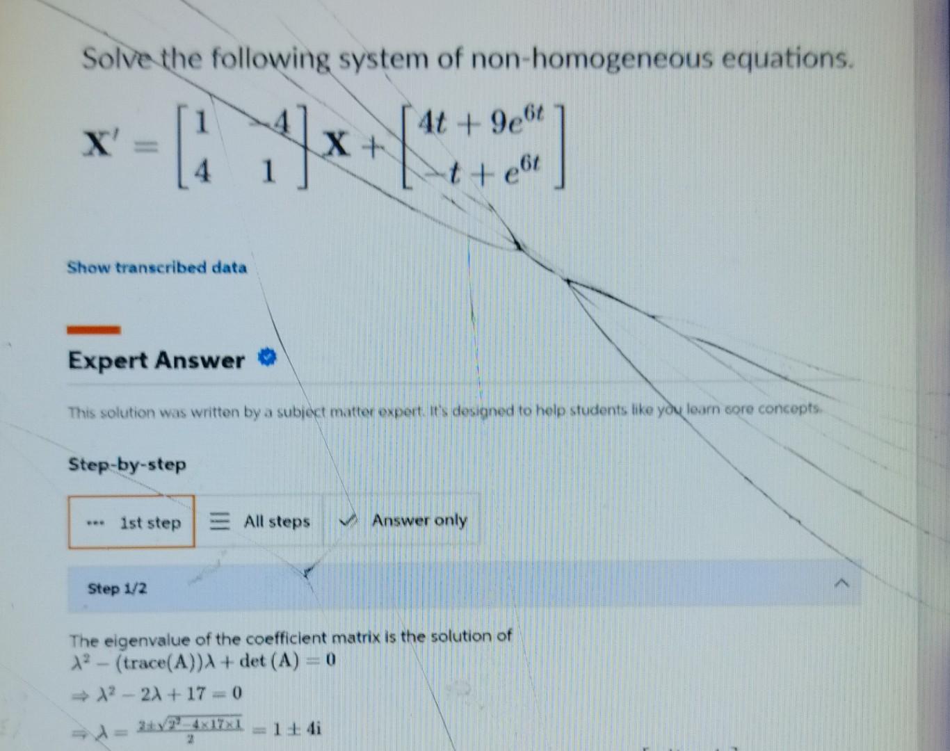 Solve the following system of non-homogeneous | Chegg.com