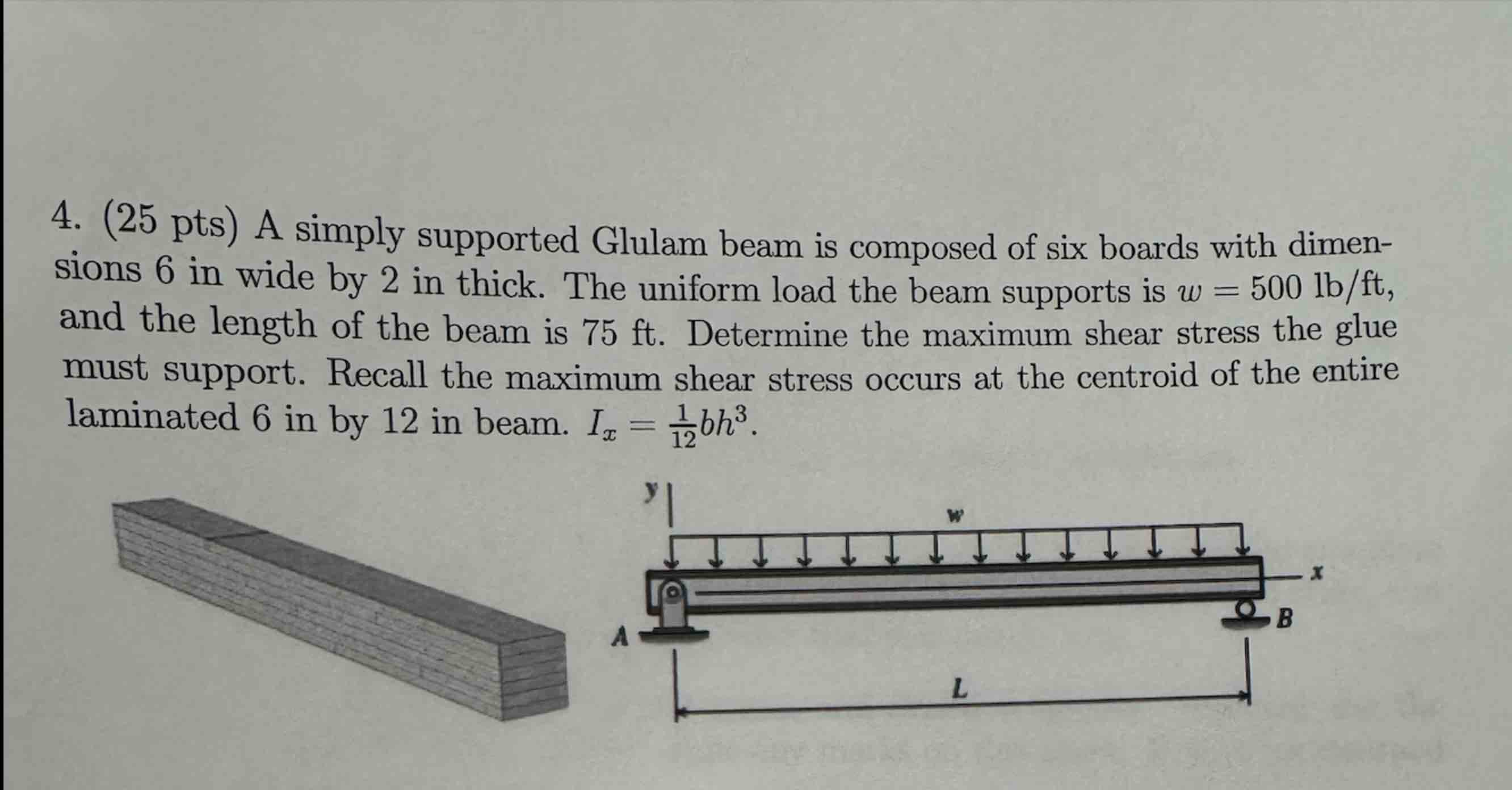 Solved by an EXPERT (25 pts) ﻿A simply supported Glulam beam is ﻿composed | Chegg.com
