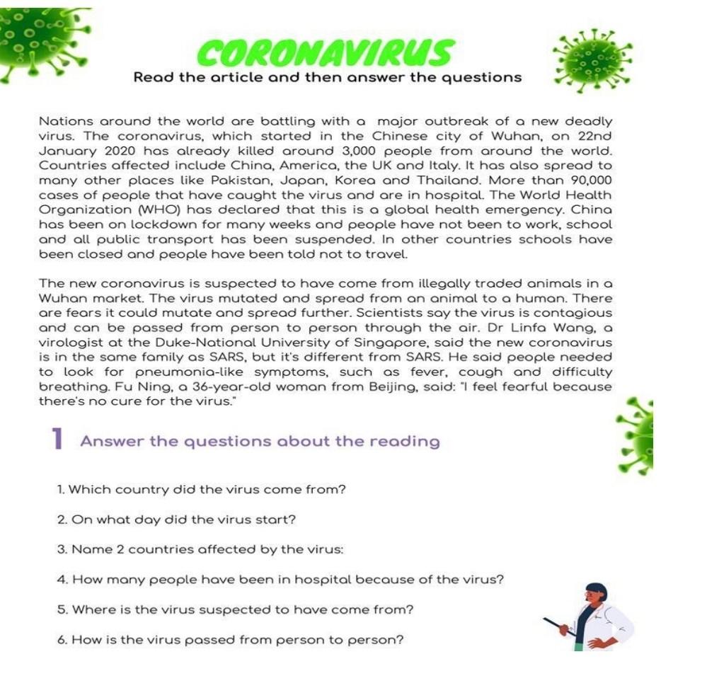 Solved CORONAVIRUS Read the article and then answer the | Chegg.com