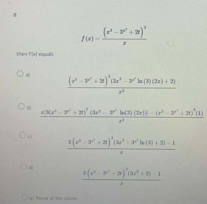 Solved If then f'(x) equals O b) 00 Od f(x) = 2 (x³ — 3²² + | Chegg.com